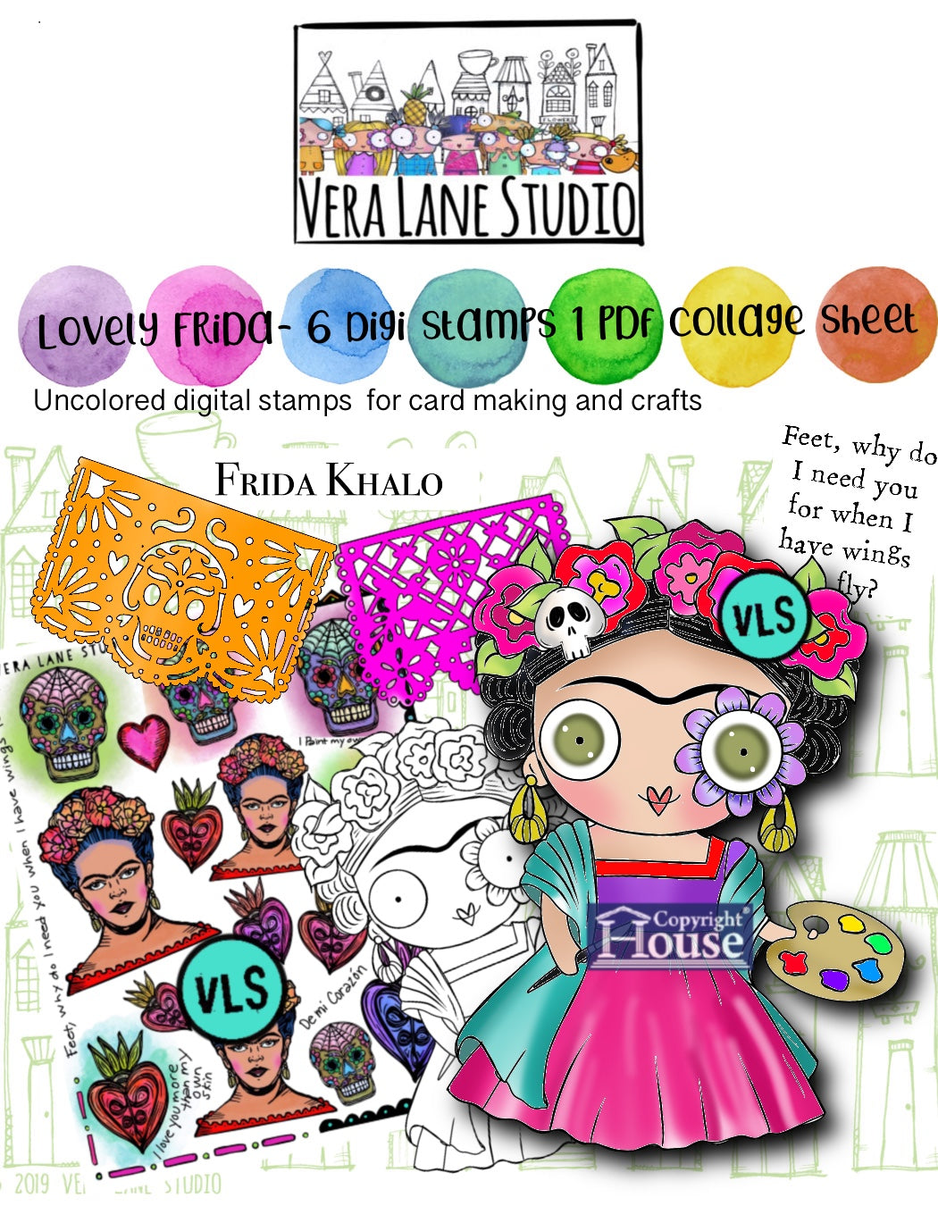 Lovely Frida - 6 Digi stamps and 1 pdf collage sheet – Vera Lane Studio Digitals