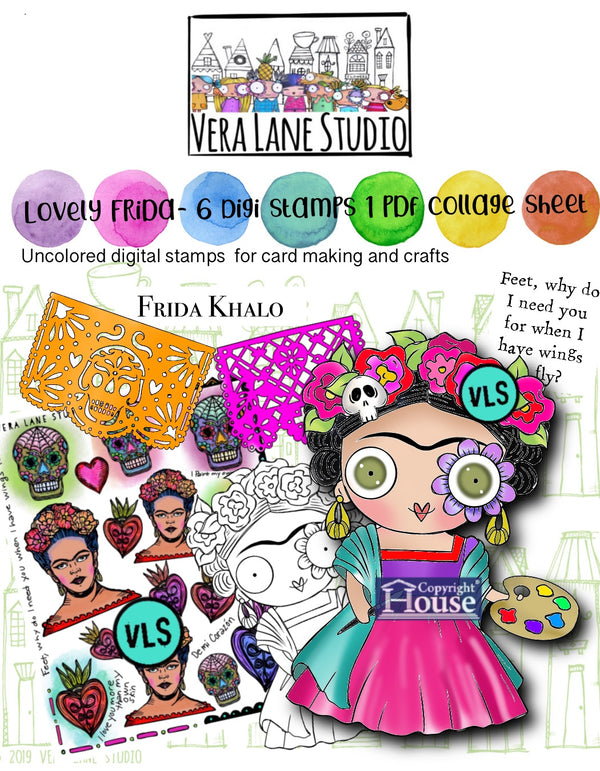 Lovely Frida - 6 Digi stamps and 1 pdf collage sheet – Vera Lane Studio ...