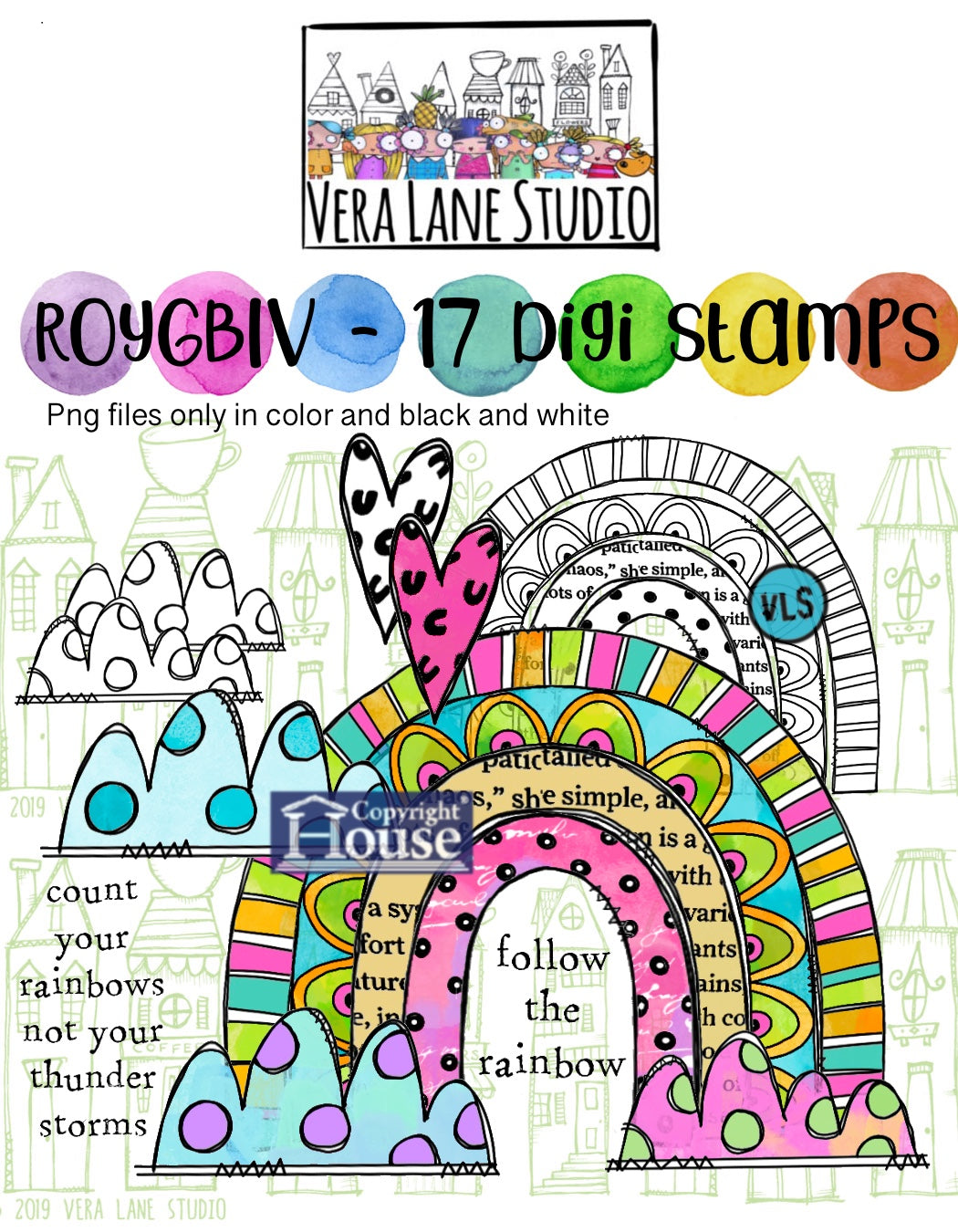 ROYGBIV - 17 Digi stamps in png files – Vera Lane Studio Digitals