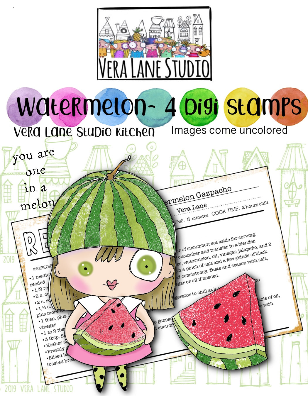 Watermelon - 4 Digi stamp set in jpg and png files – Vera Lane Studio ...